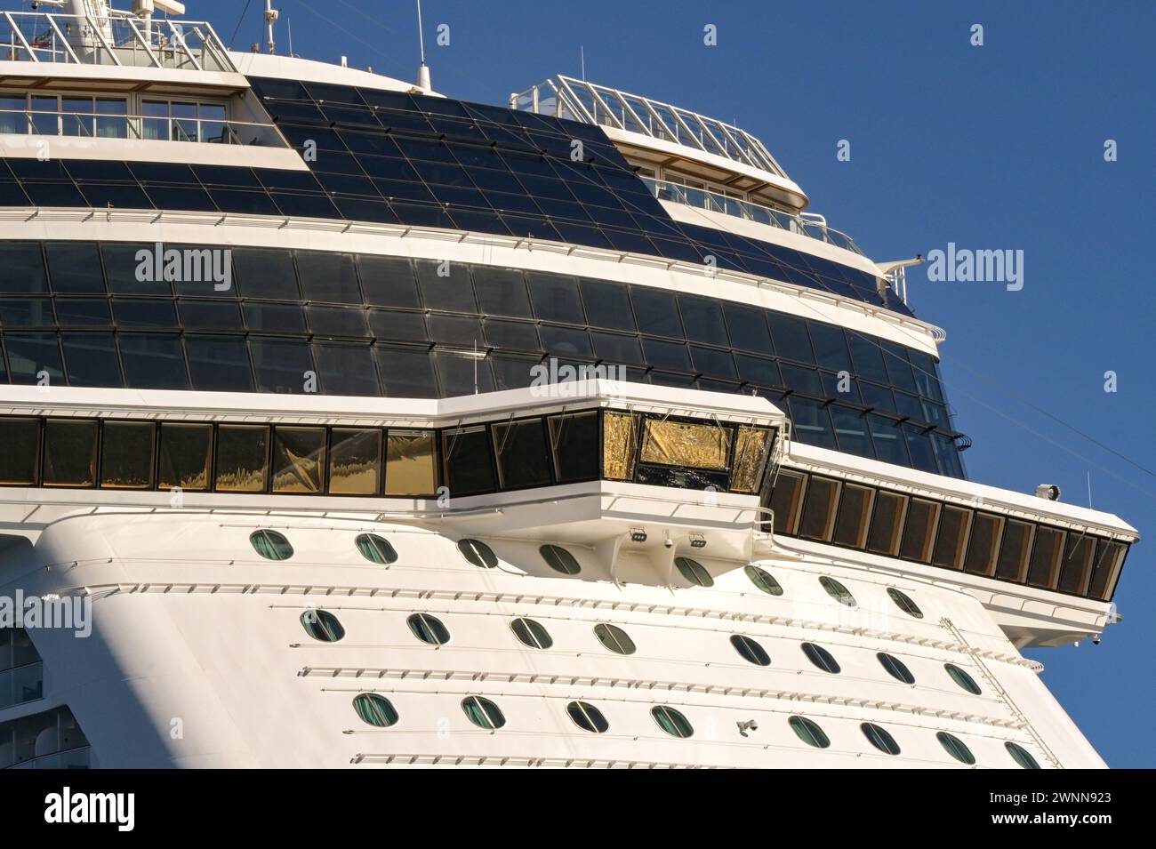 Cabo San Lucas, Mexico - 14 January 2024: Ship's bridge and front of ...