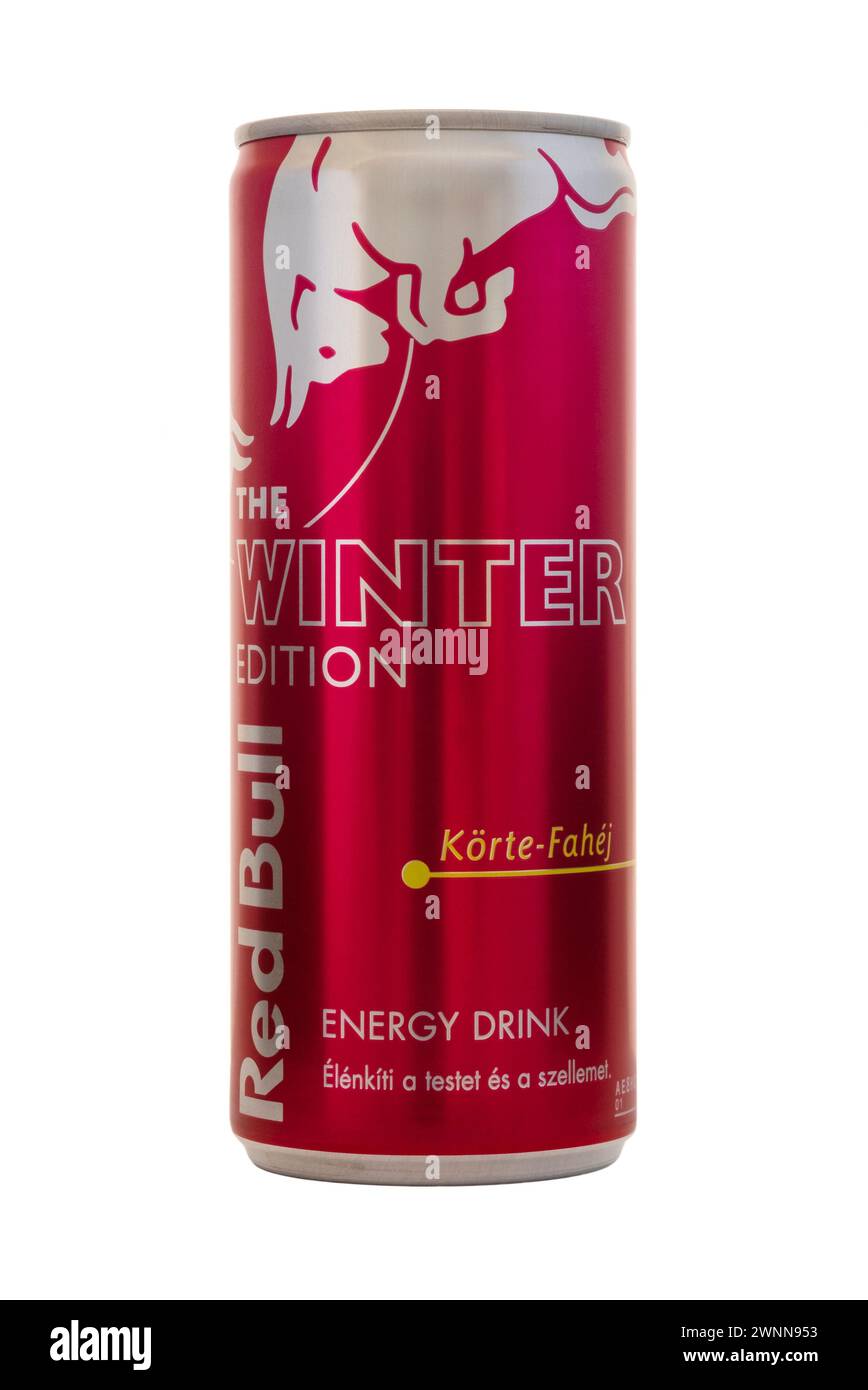 can of hungarian energy drink red bull special winter edition pear ...