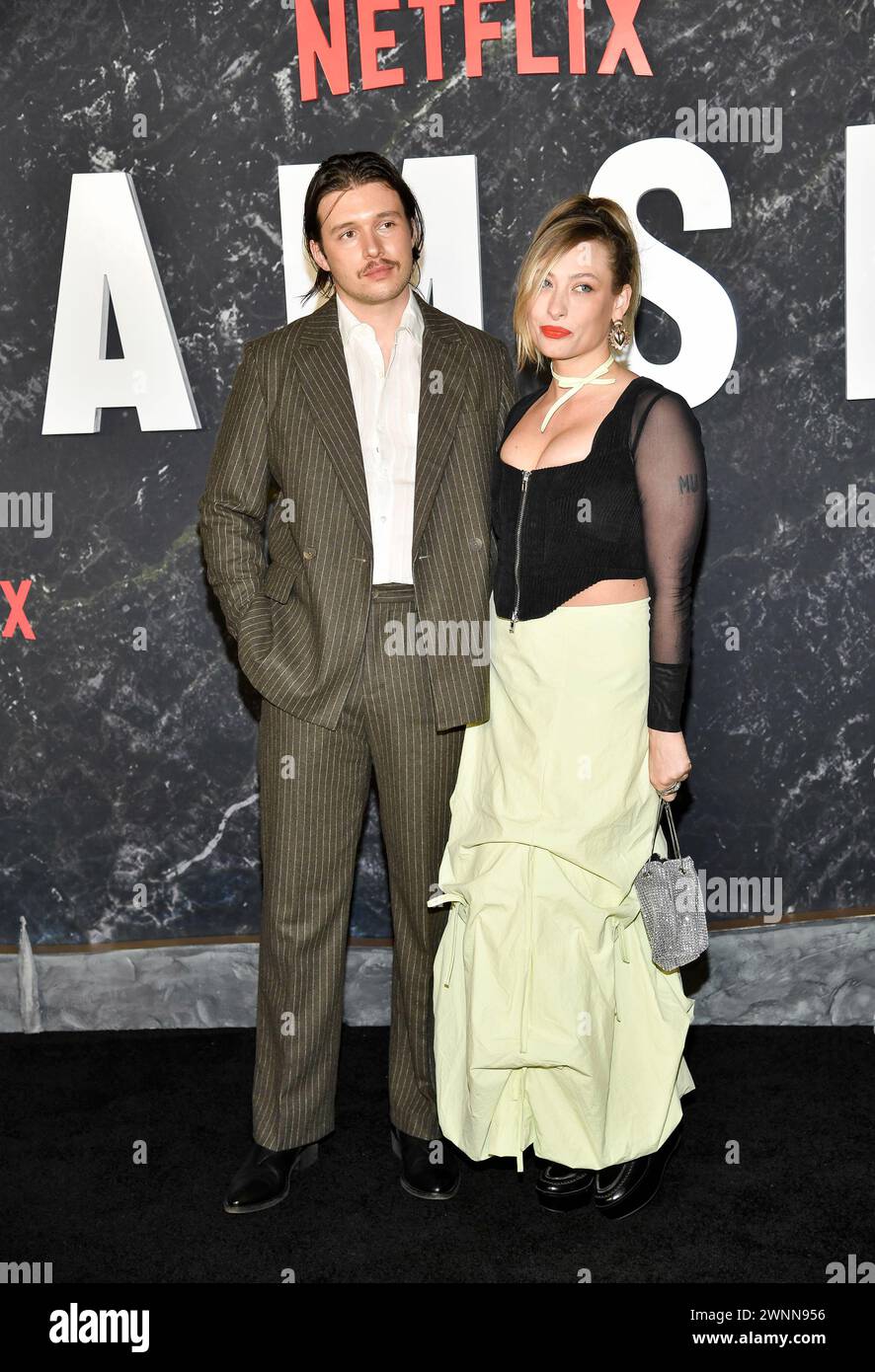 Nick Robinson, left, and Samantha Urbani attend the premiere of Netflix ...