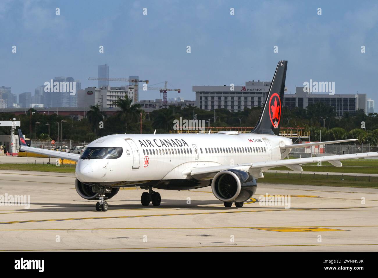 Miami, Florida, USA - 27 January 2024: Airbus A220 jet (registration C ...