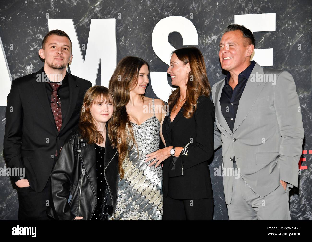 Charlie Brown, left, Ava Brown, Millie Bobby Brown, Kelly Brown and Robert Brown attend the ...