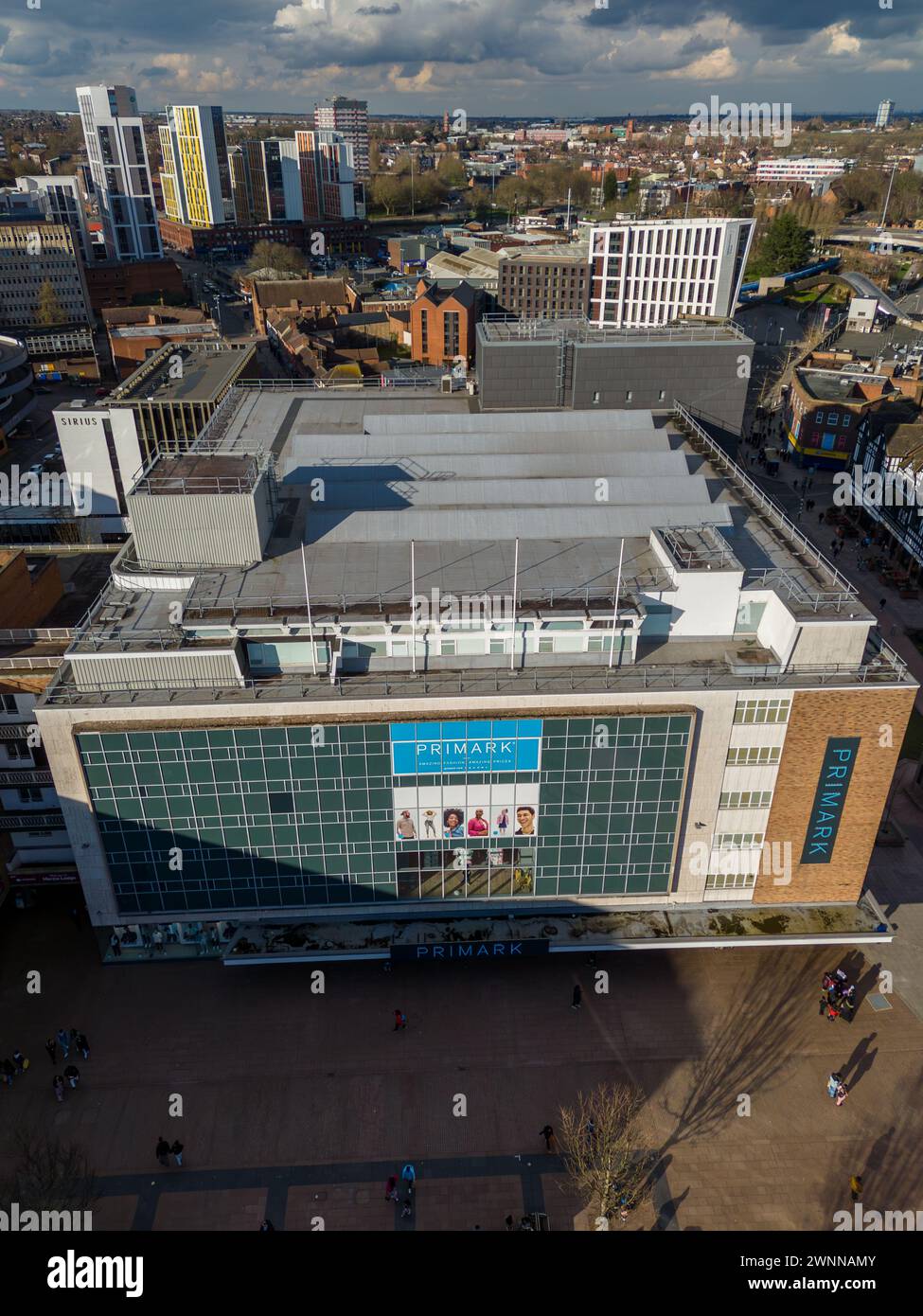 High angle shot capturing the exterior of a primark retail store amidst ...
