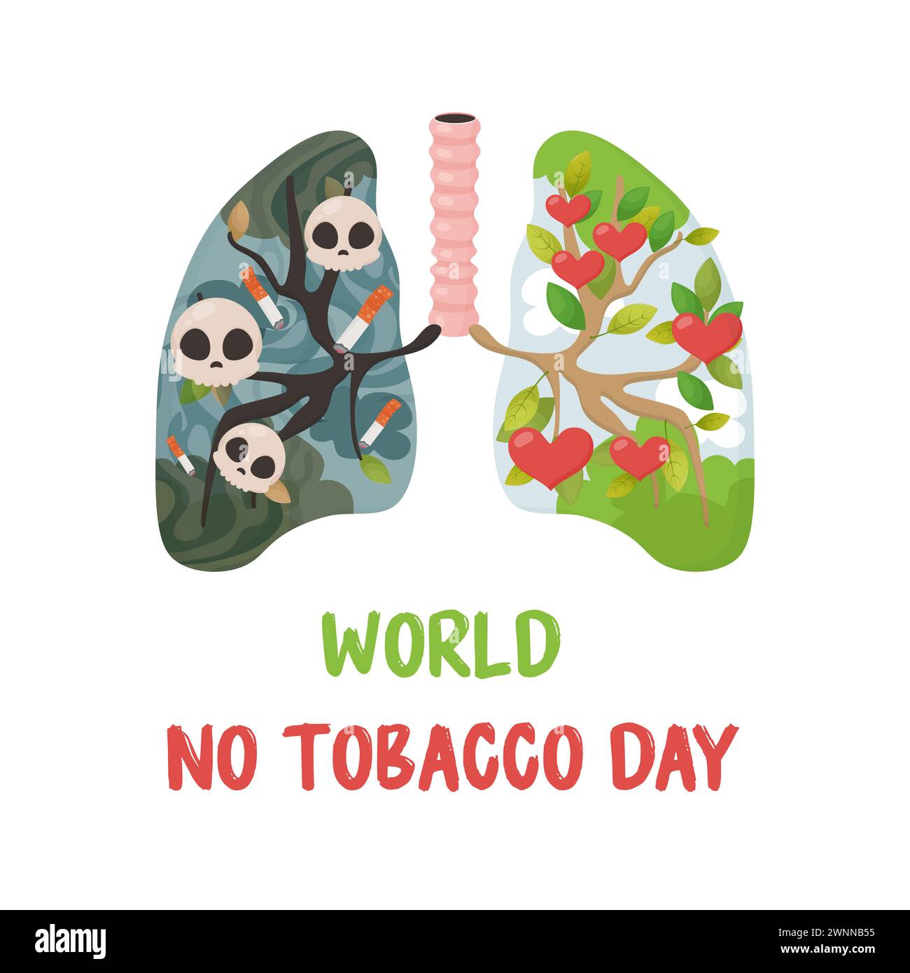 World tobacco free day, smoker's lungs, postcard, poster. Vector ...