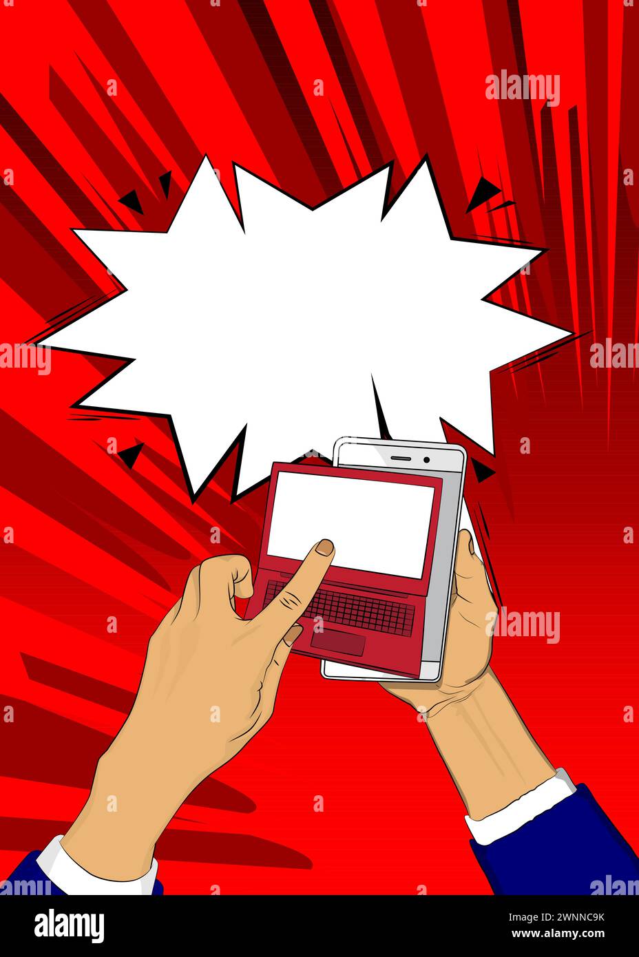 Cartoon Smart Phone and Laptop with blank speech bubble, comic book ...