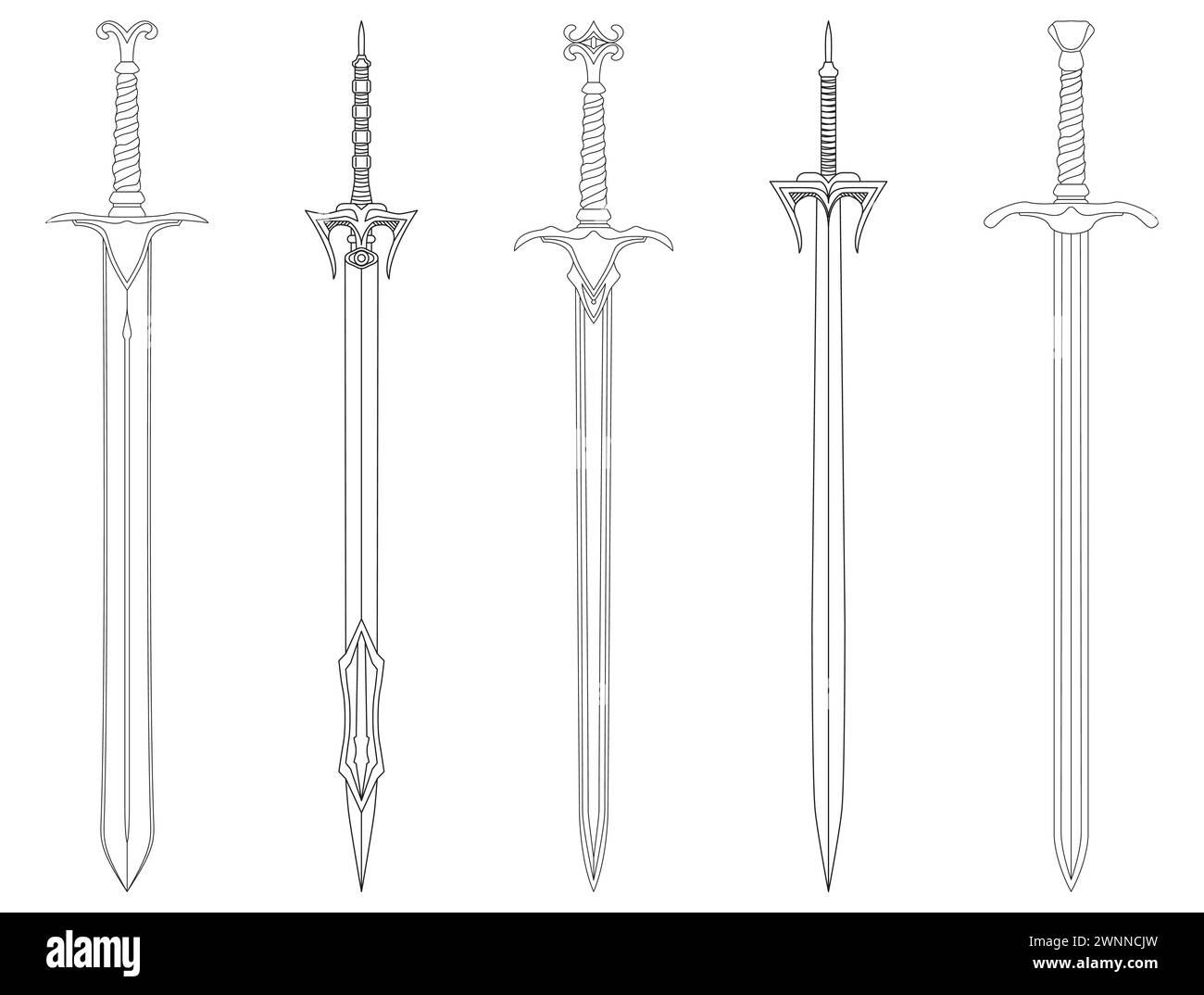 Sword line art SET. Ancient Longsword. Saber. Blade Tattoo. Vector ...