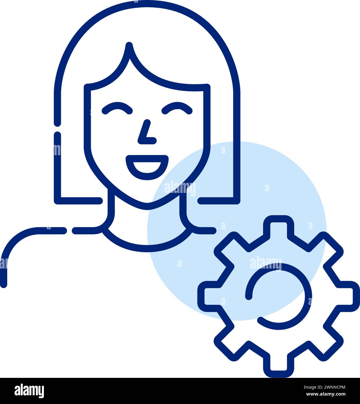 Female avatar and cogwheel. Adaptability and user-centric control. Pixel perfect, editable ...