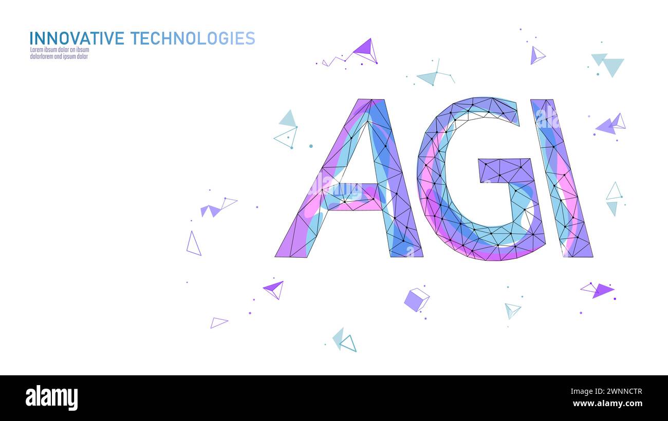 Artificial general intelligence wire web low poly letter symbols. Minimalist style AGI icon ...