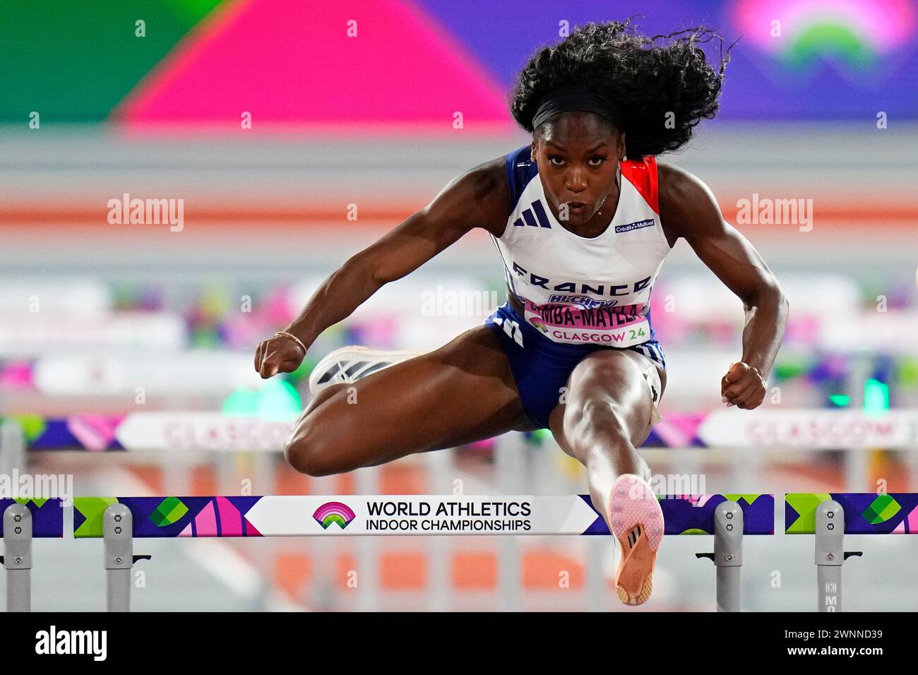 Cyrena Samba-Mayela, of France, competes in a women's 60 meters hurdles ...