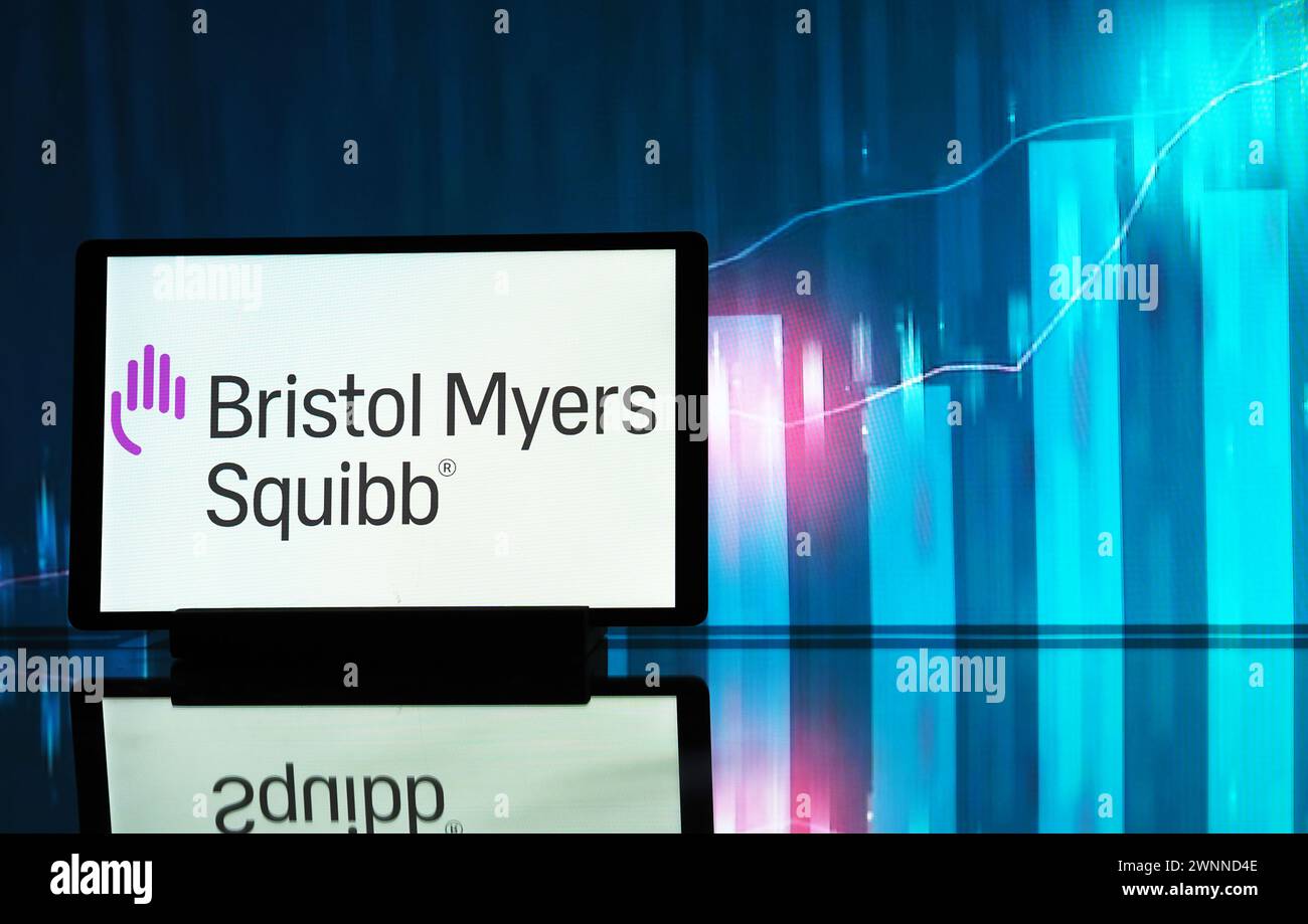 In this photo illustration, the Bristol-Myers Squibb Company logo is ...