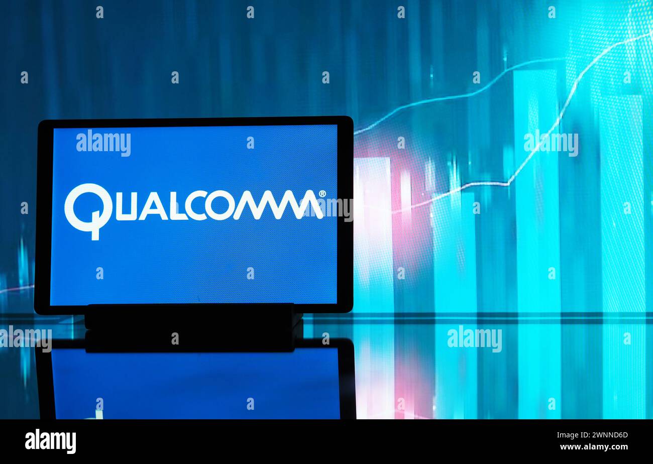 In this photo illustration, the Qualcomm Inc. logo is seen displayed on ...
