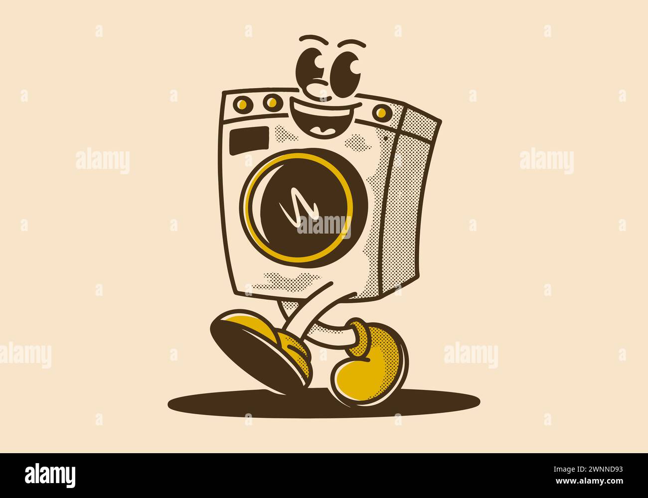 Vintage illustration design of walking washing machine mascot character ...