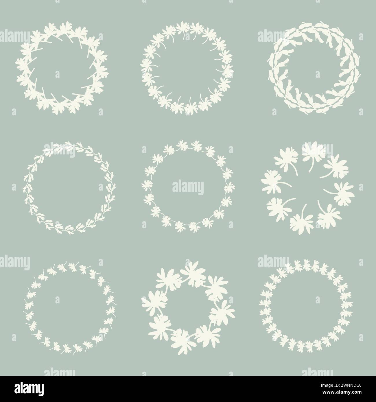 Handmade linocut organic vector wreath in whimsical scandi style ...