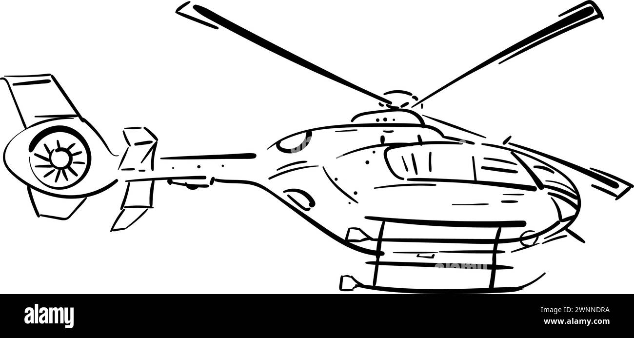 Vector stock illustration of classic air rescue helicopter. Doodle hand ...
