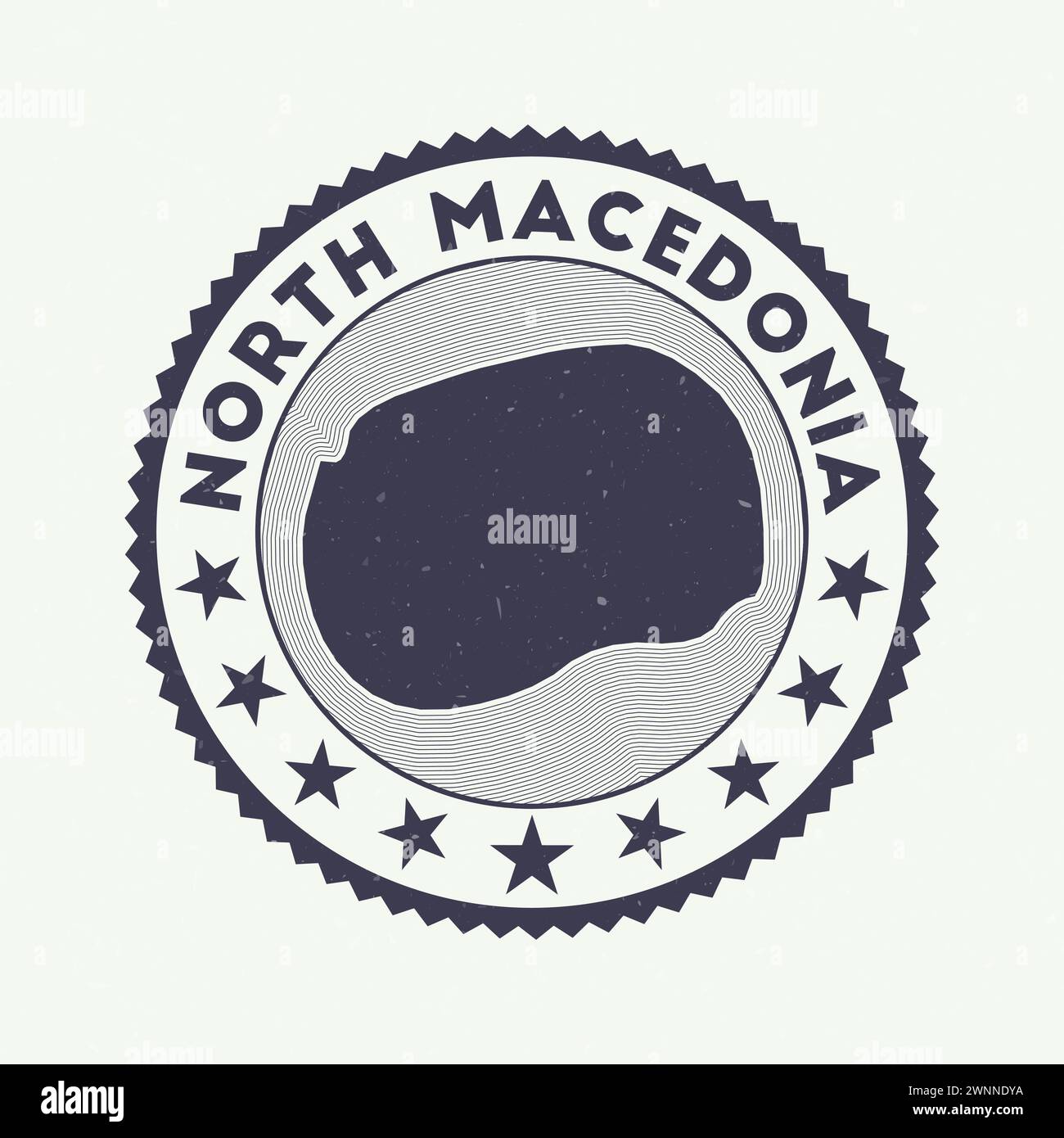 Macedonia emblem. Country round stamp with shape of Macedonia, isolines ...