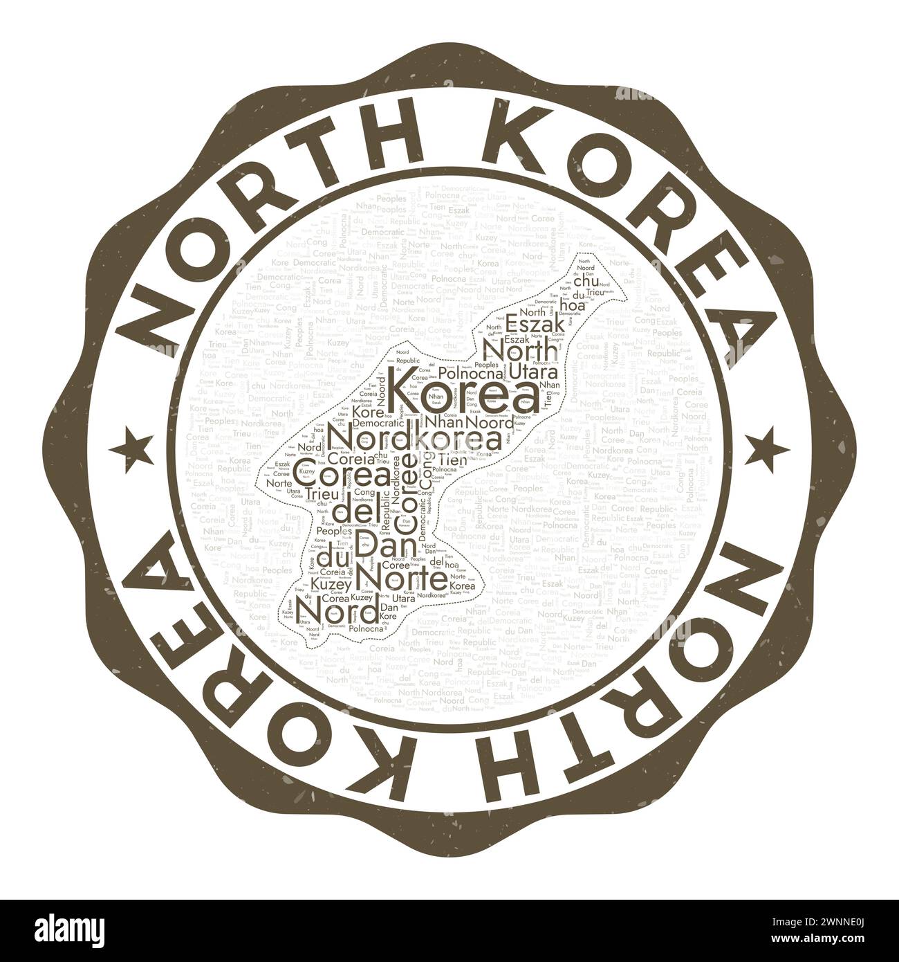 North Korea logo. Artistic country badge with word cloud in the shape ...