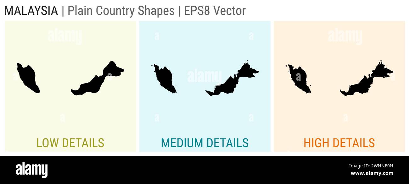 Malaysia - plain country shape. Low, medium and high detailed maps of ...