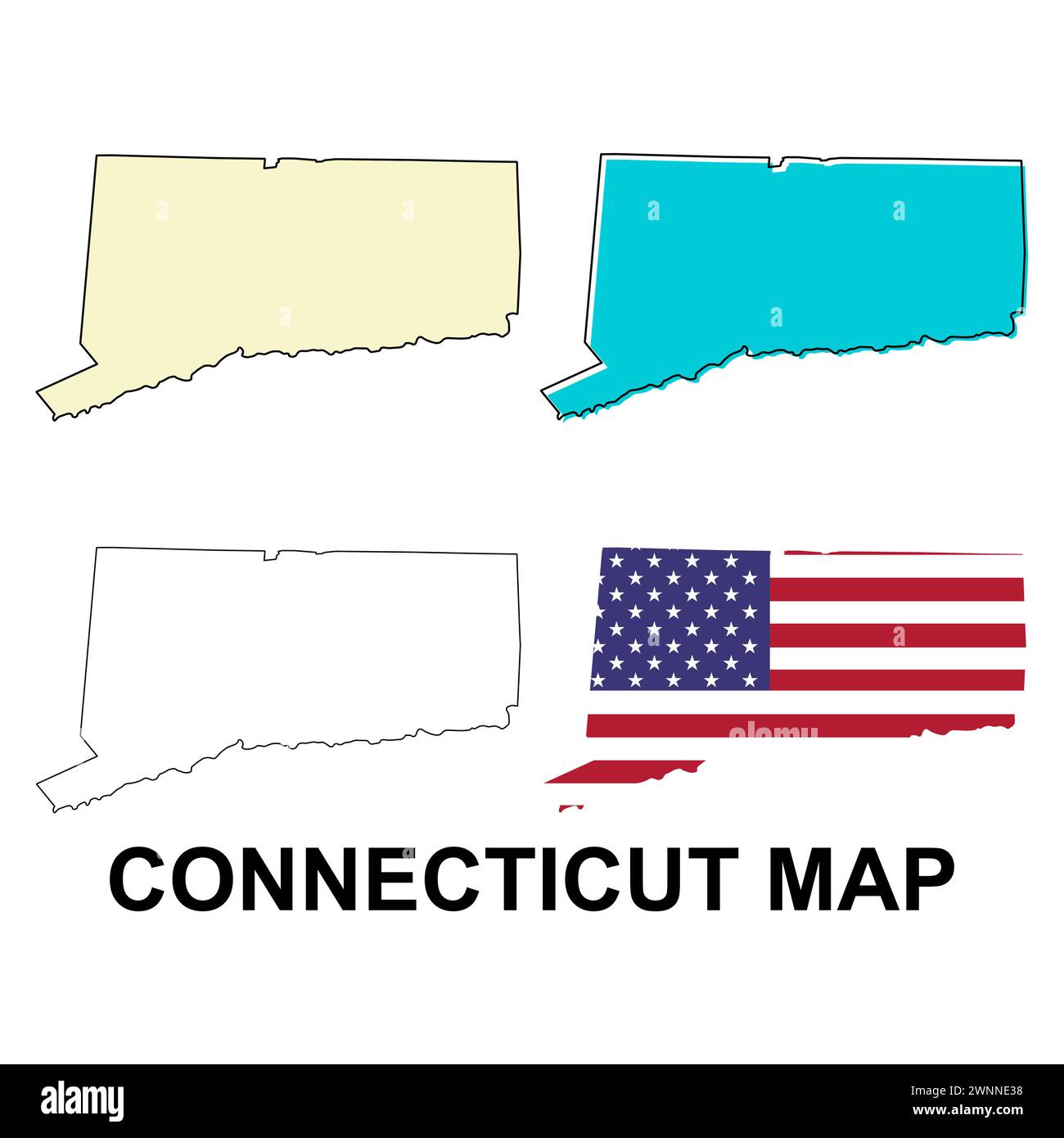 Set of Connecticut map, united states of america. Flat concept icon ...