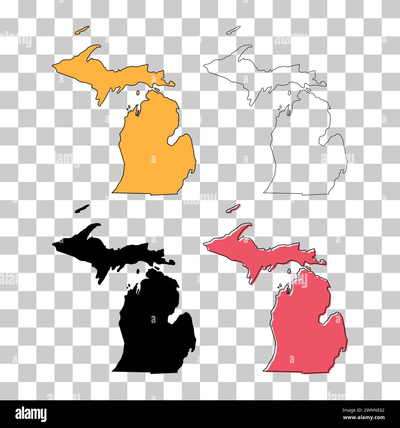 Set of Michigan map, united states of america. Flat concept icon vector ...