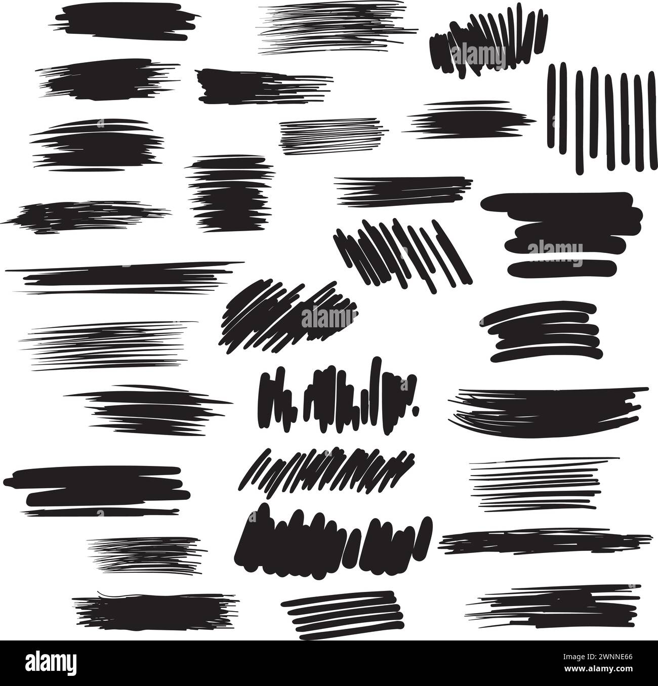 Brush stroke line element, grunge charcoal hand drawn hatches scribble marker art brushes line ...