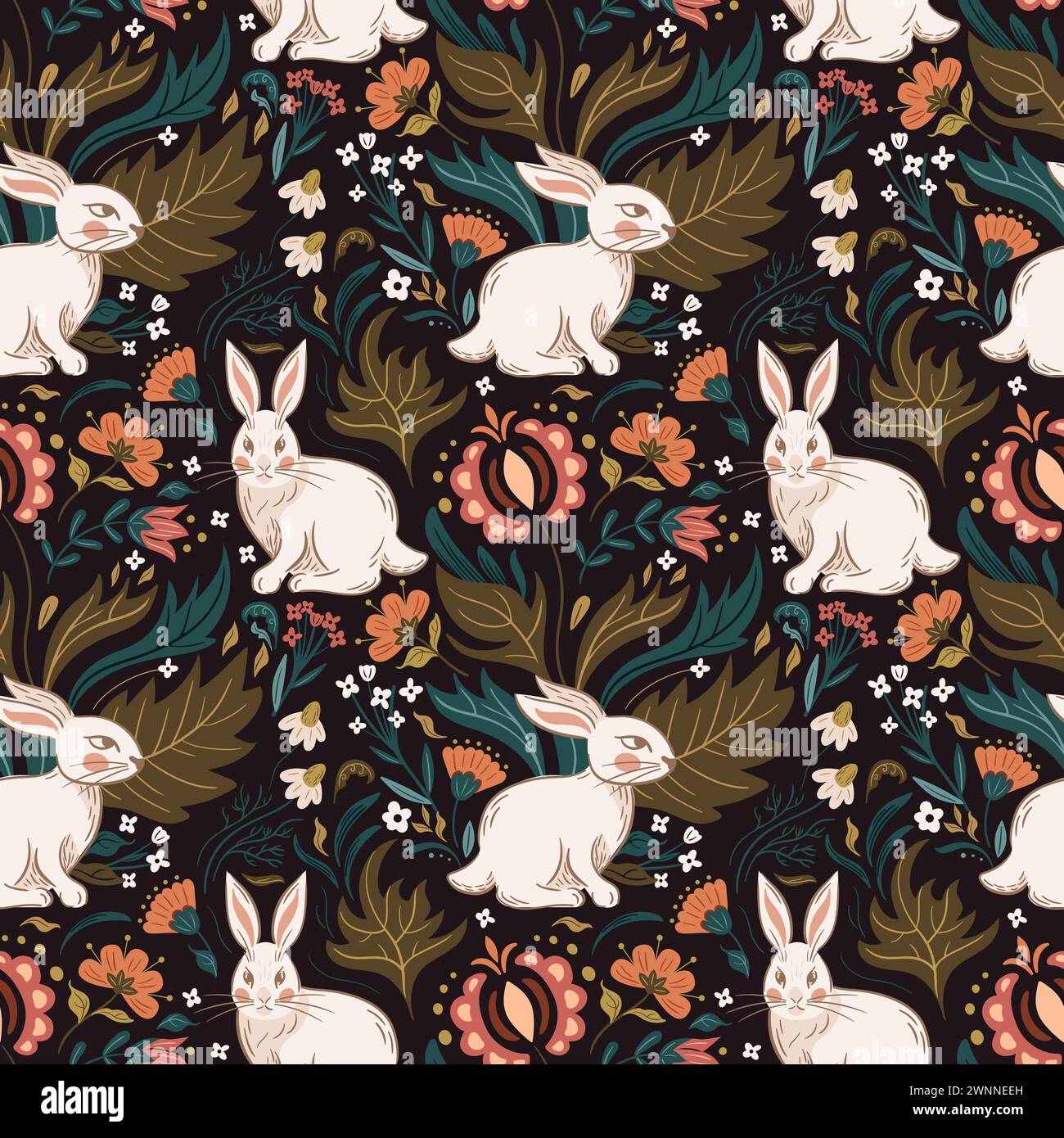 Folk Art Rabbit Wallpaper