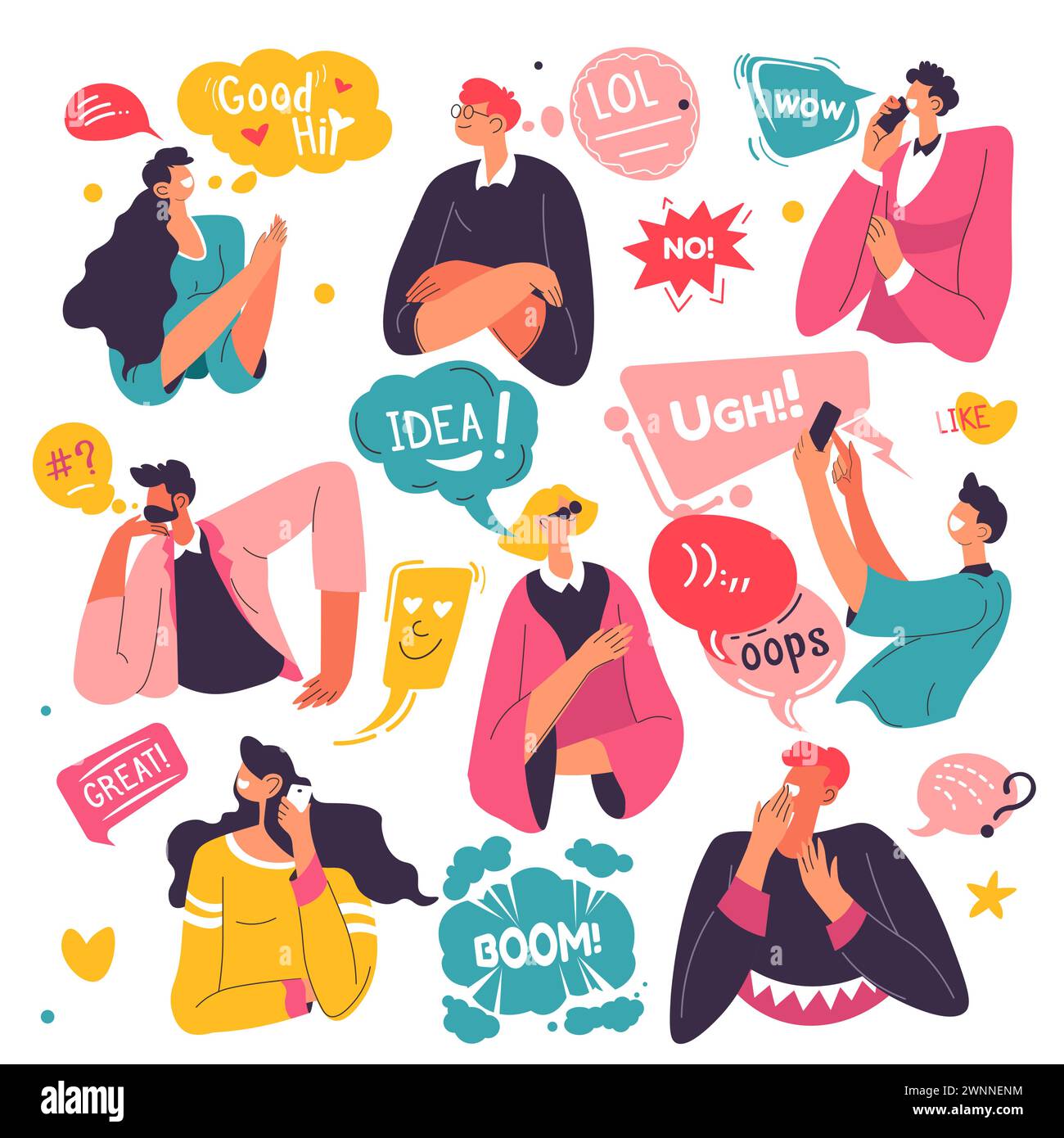 Emoticons and stickers used in conversations talk Stock Vector Image ...