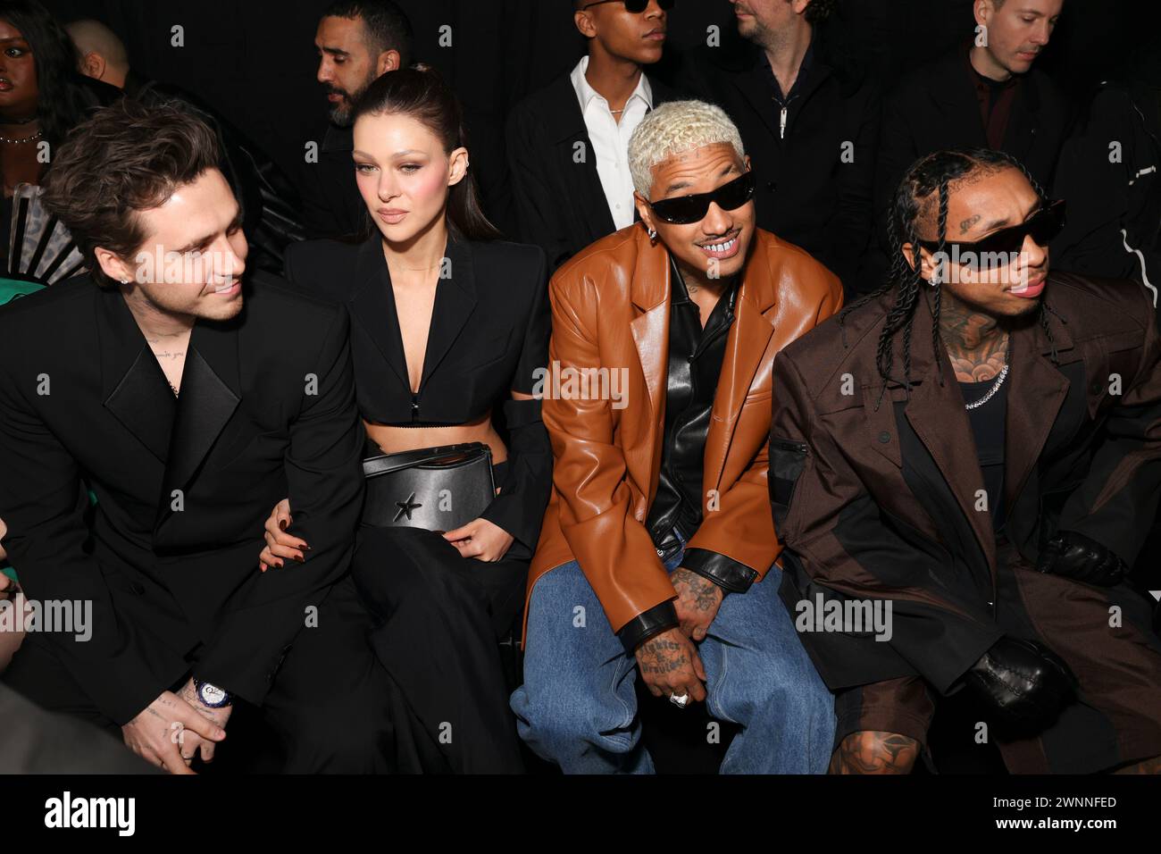 Brooklyn Beckham, from left, Nicola Peltz, Alexander Edwards, and Tyga ...