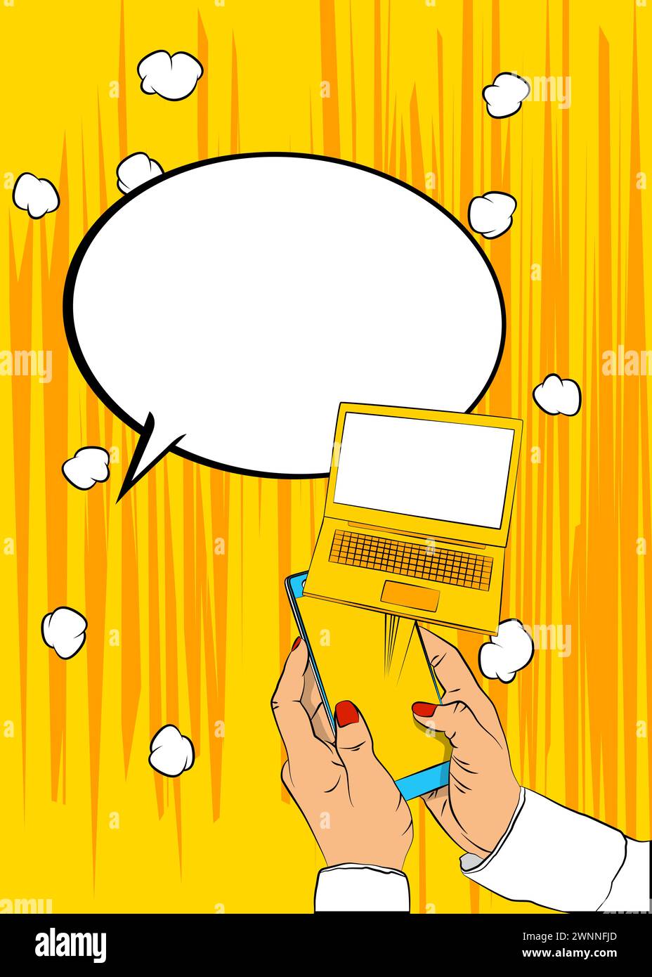 Cartoon Smart Phone and Laptop with blank speech bubble, comic book ...