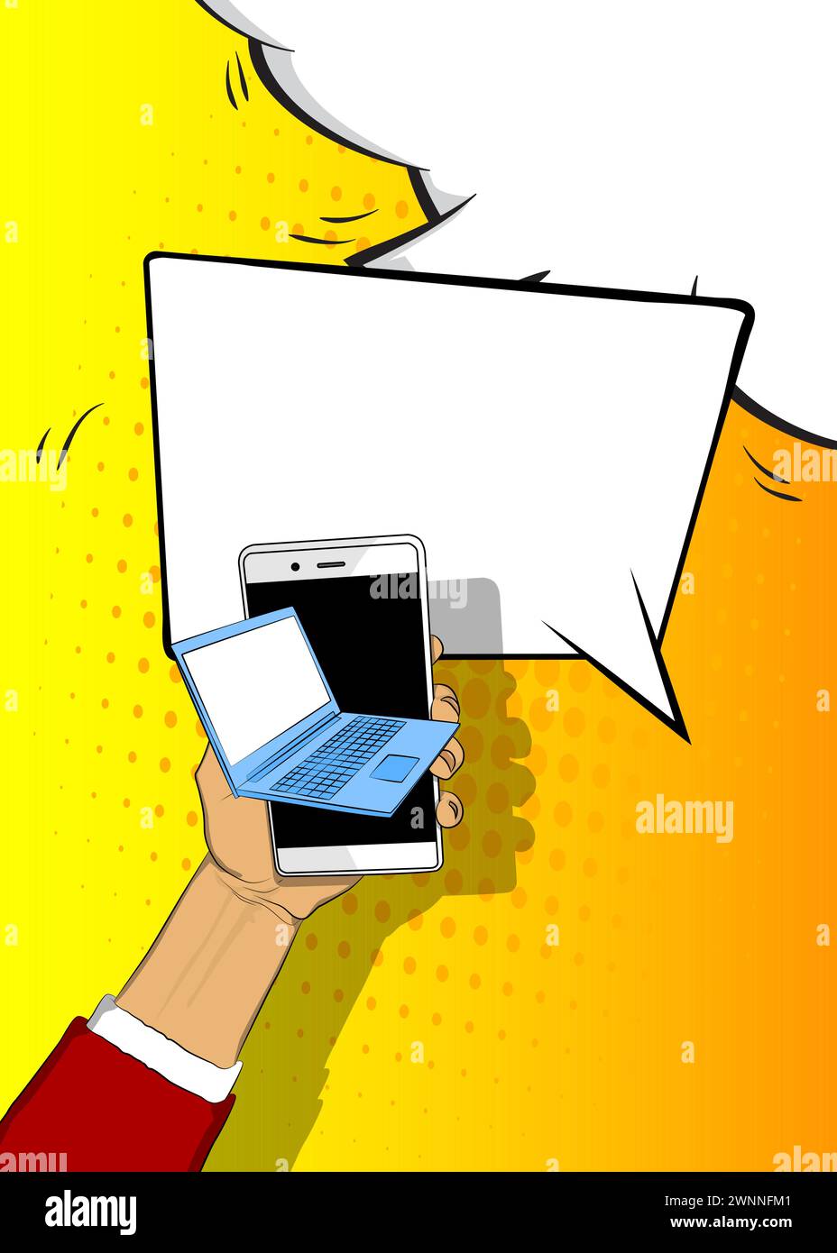 Cartoon Smart Phone and Laptop with blank speech bubble, comic book ...