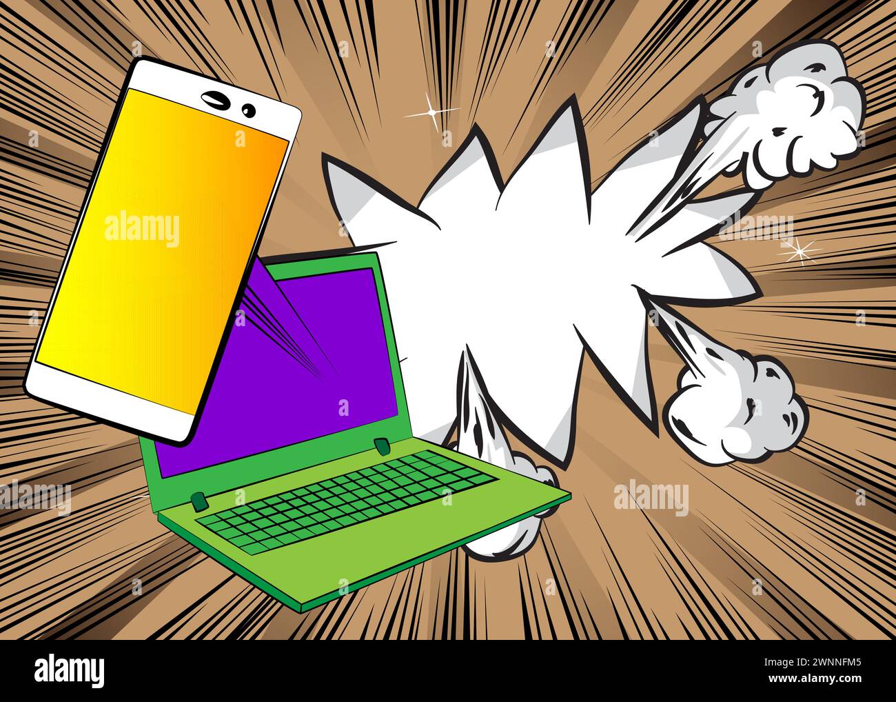 Cartoon Smart Phone and Laptop with blank speech bubble, comic book ...