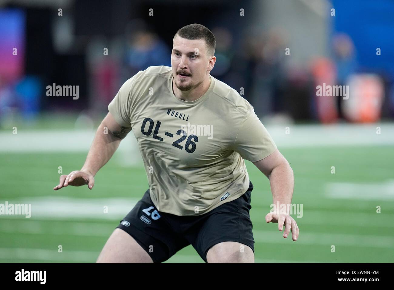 South Carolina offensive lineman Nick Gargiulo runs a drill at the NFL ...