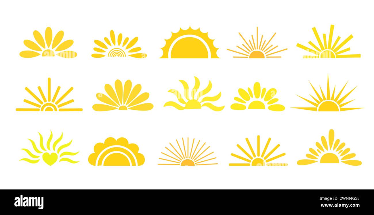 Simple yellow half sun hand drawn vector flat illustration with half ...