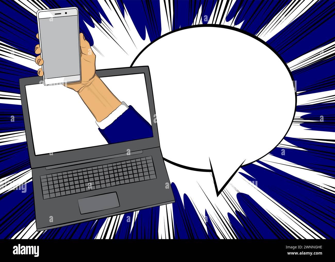 Cartoon Smart Phone and Laptop with blank speech bubble, comic book ...