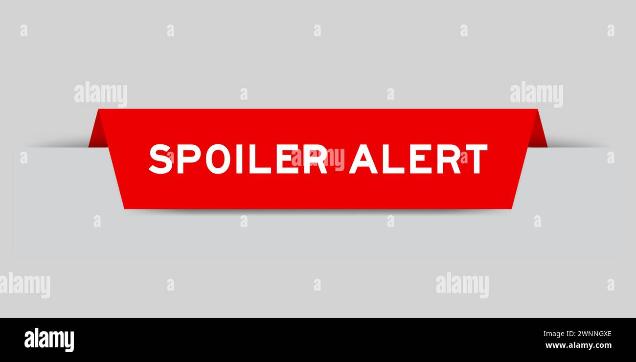 Red color inserted label with word spoiler alert on gray background ...