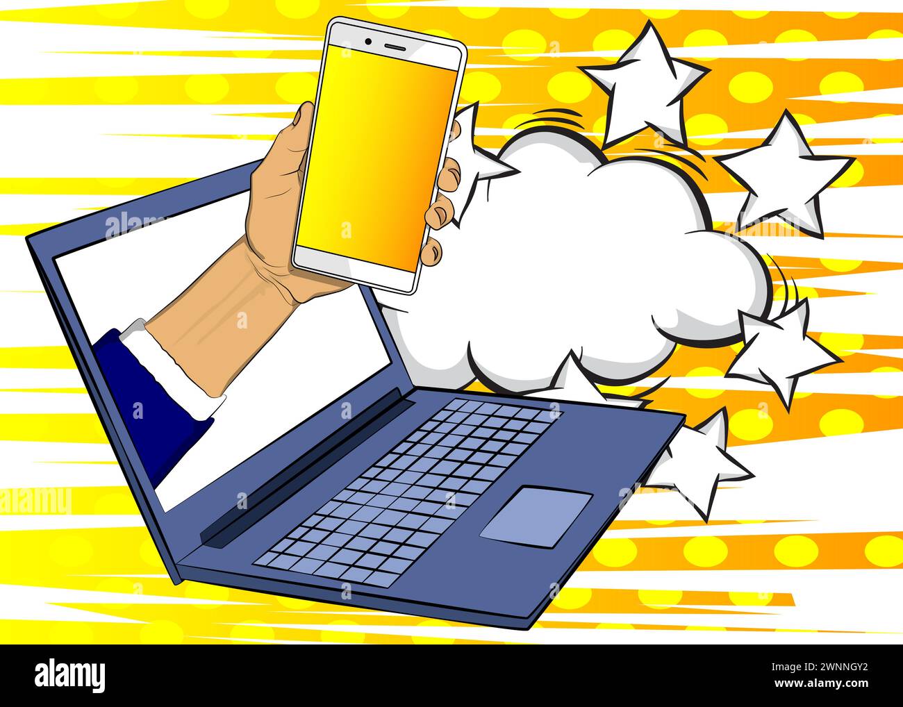 Cartoon Smart Phone and Laptop with blank speech bubble, comic book ...