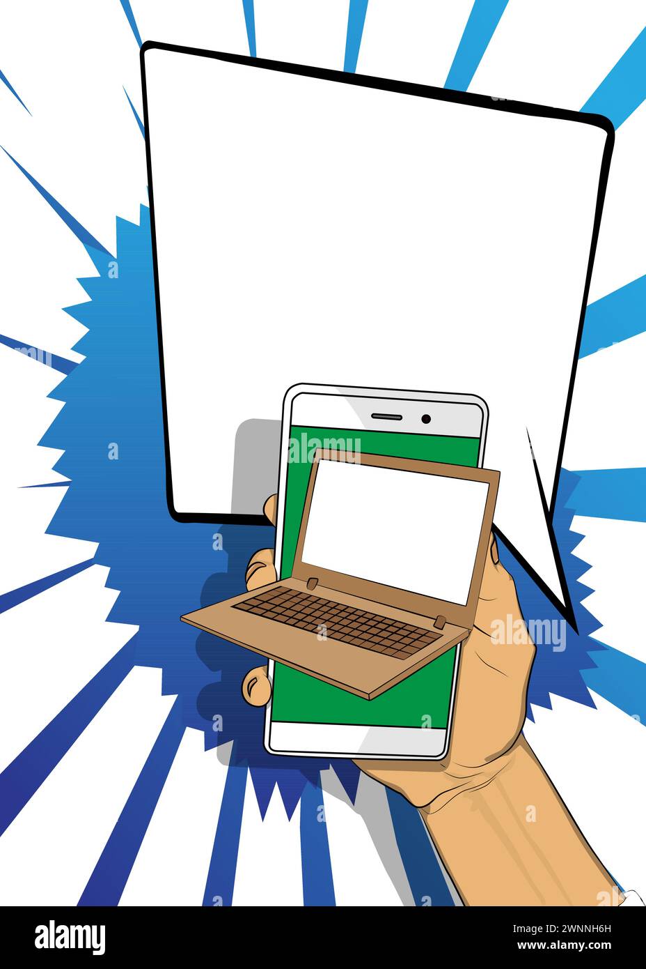 Cartoon Smart Phone and Laptop with blank speech bubble, comic book ...