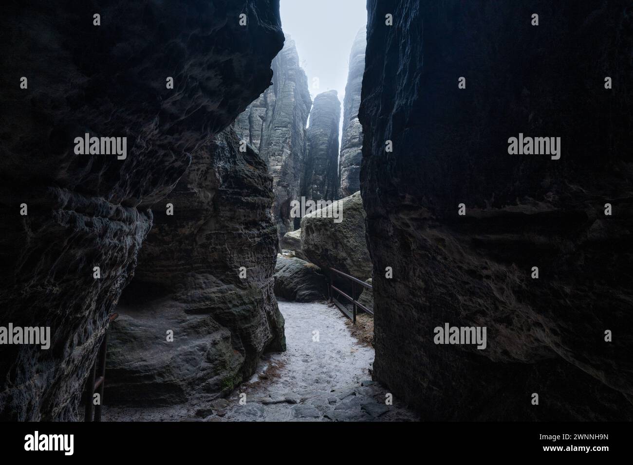 Gloomy and totally moody path lost in the foggy rocks with the best ...