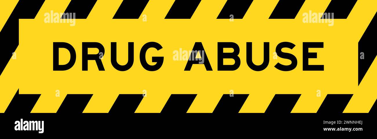 Yellow and black color with line striped label banner with word drug ...