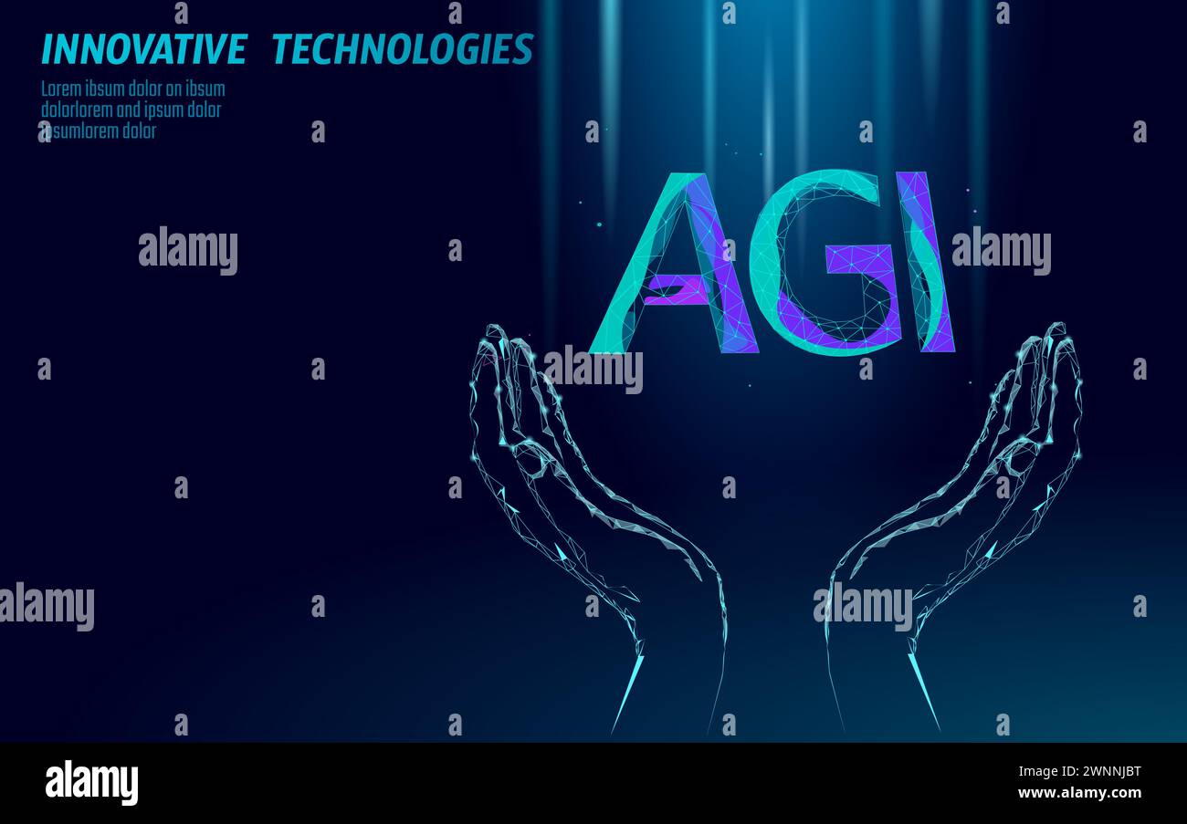 Artificial general intelligence wire web low poly letter symbols ...