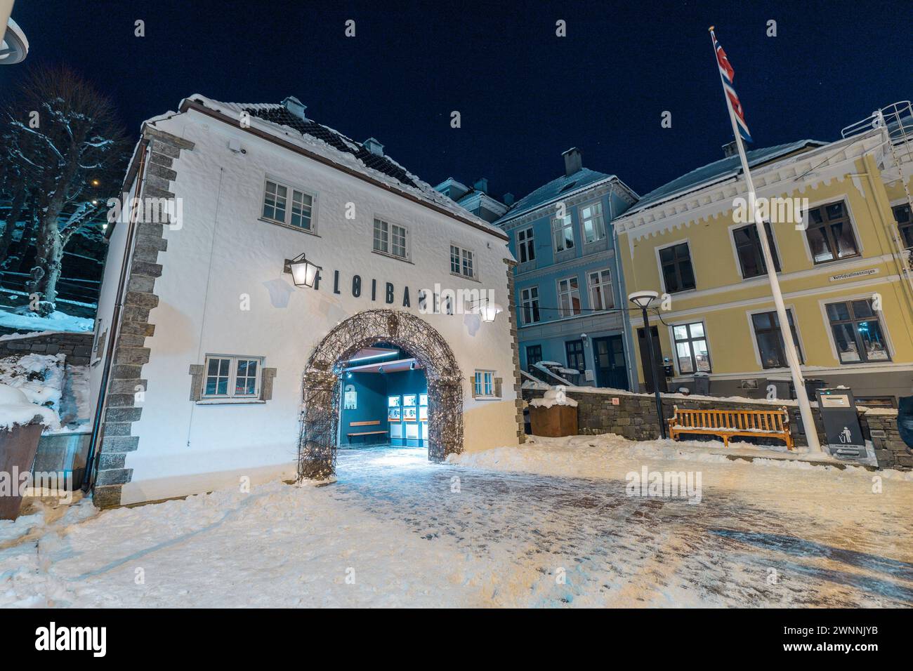 Lower station of funicular train in Bergen, known also as Floibsanen ...
