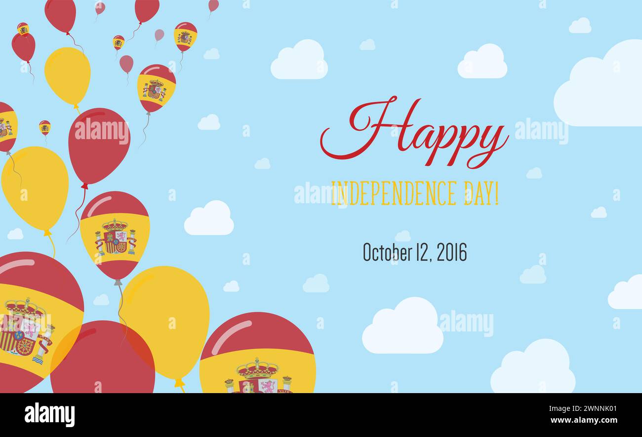 Spain Independence Day Sparkling Patriotic Poster. Row of Balloons in ...
