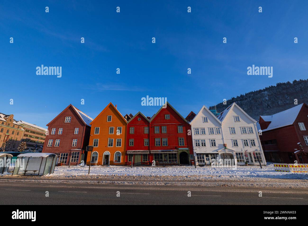 Bergen waterfront cityscape.with pucturesque bryggen houses in colorful ...