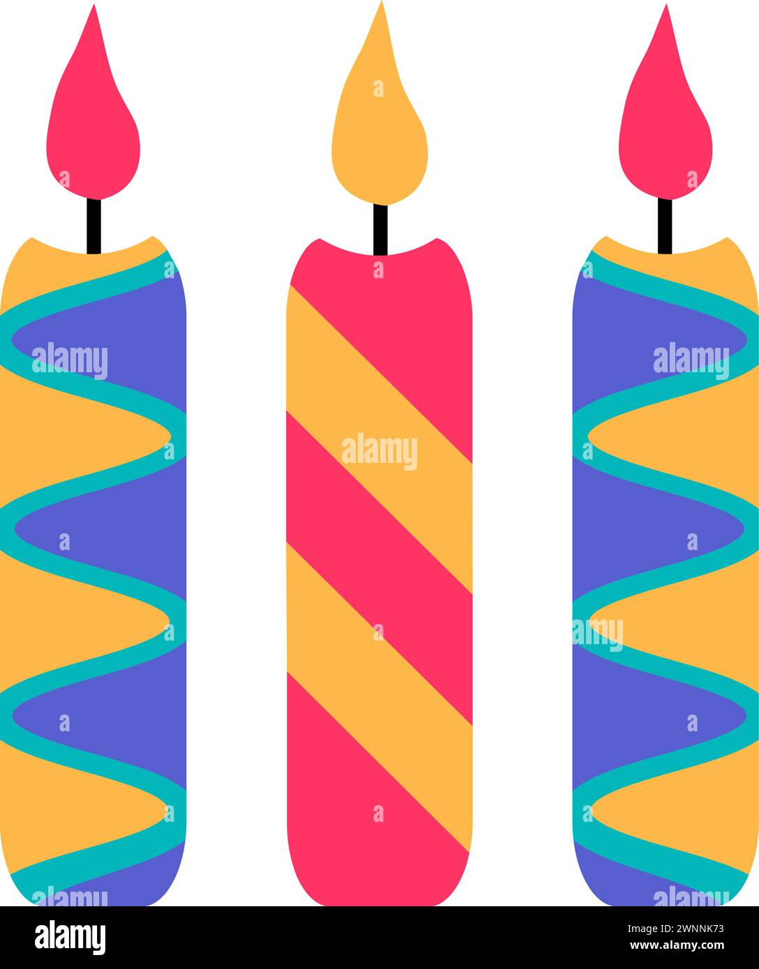 Burning Party decorative candles, birthday symbol. Simple style festive ...