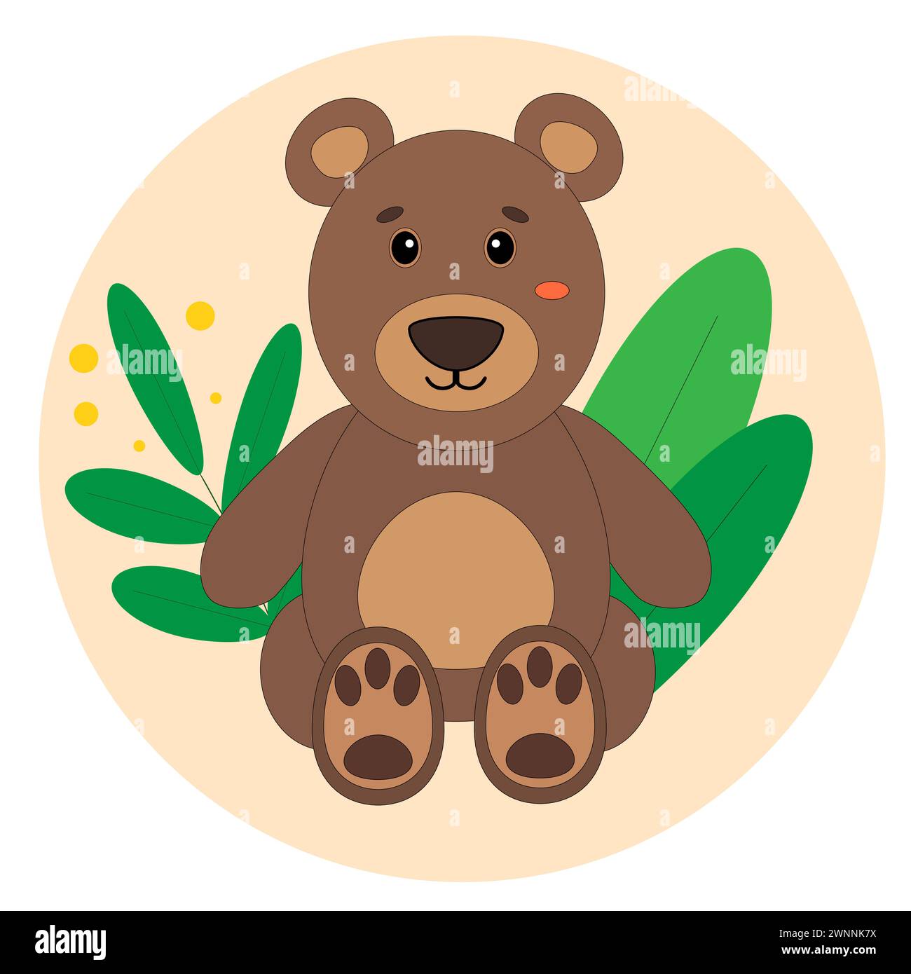 cute brown bear with green branches Stock Vector Image & Art - Alamy