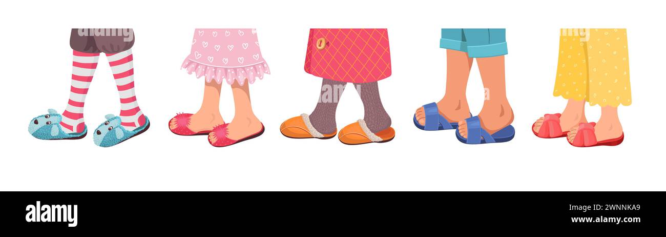 House slippers on human legs. Comfortable home shoes. Soft warm ...