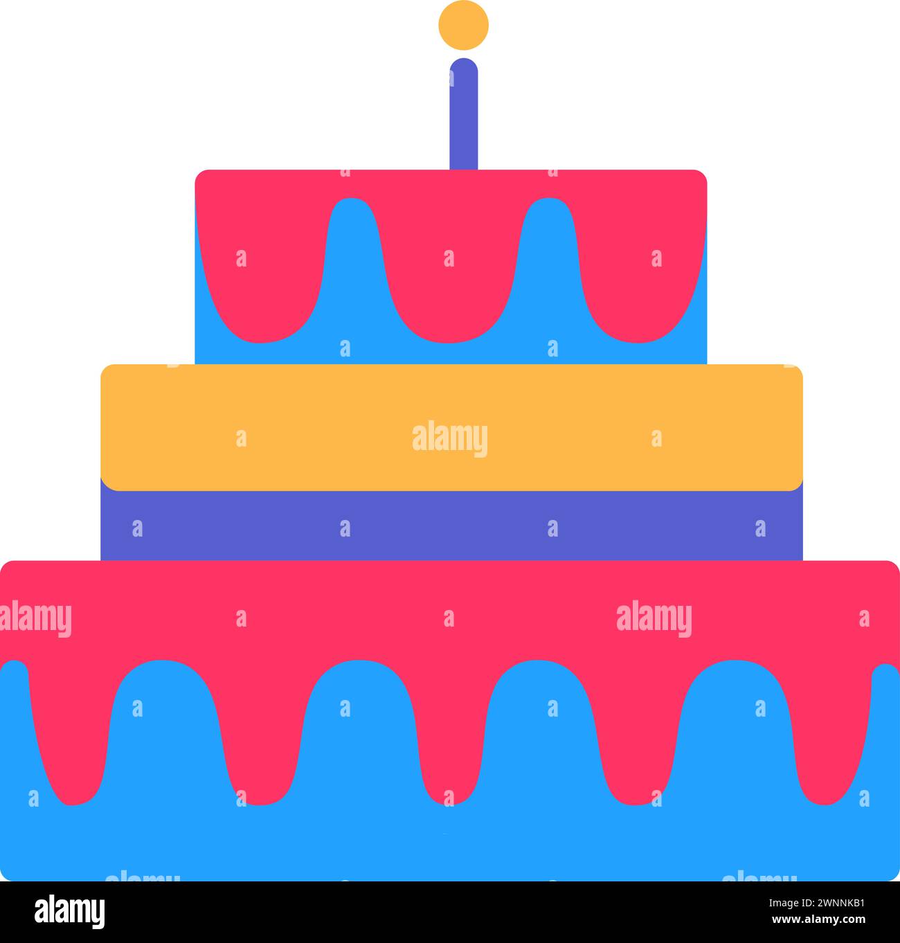 Party Tall multi tiered cake, birthday symbol. Simple style festive ...