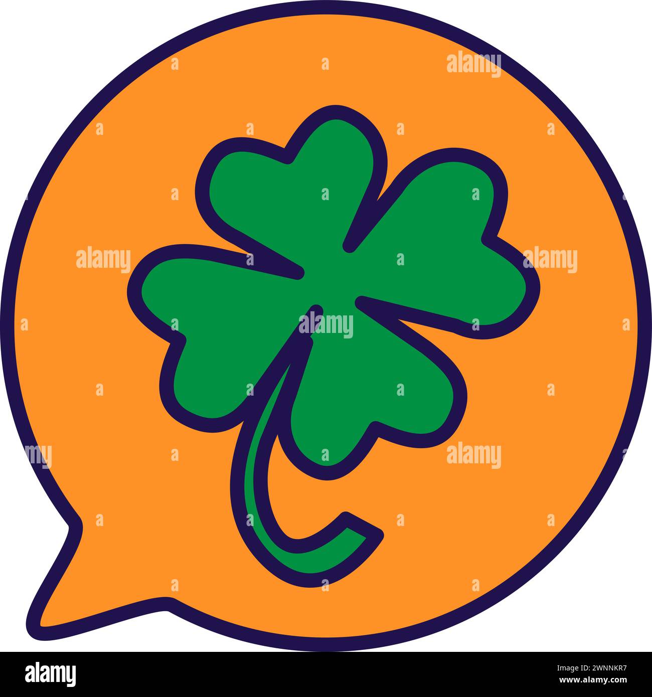 Symbol of green four leaf clover inside talking bubble, good luck ...