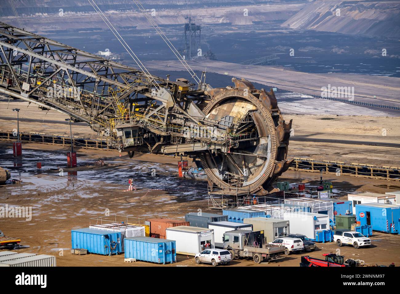 Opencast lignite mine Garzweiler, bucket wheel excavator in maintenance ...