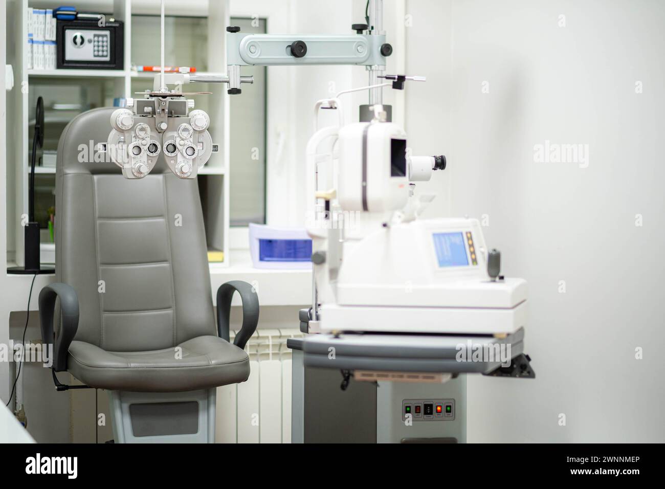 Ophthalmological cabinet with modern equipment in a medical clinic ...