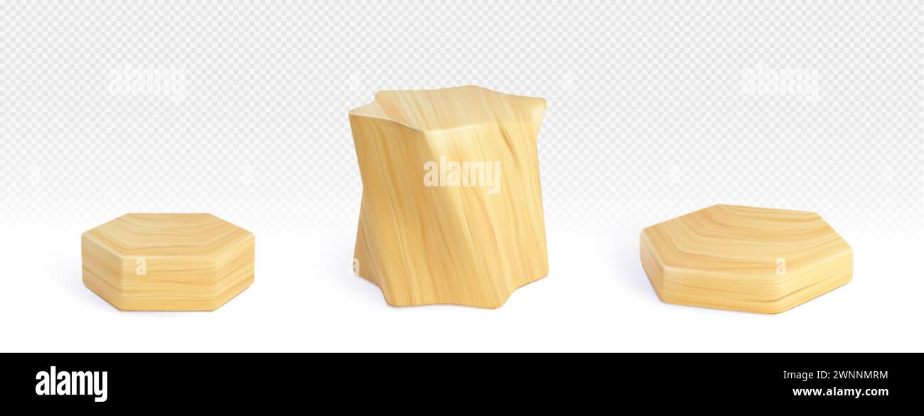 Wooden hexagon and star shaped product podium of different height and ...