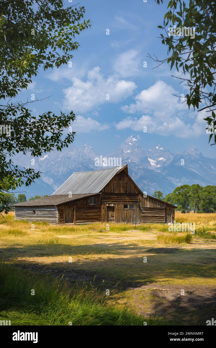 Peaks of the Grand Tetons rise up behind the T. A. Moulton Barn on ...
